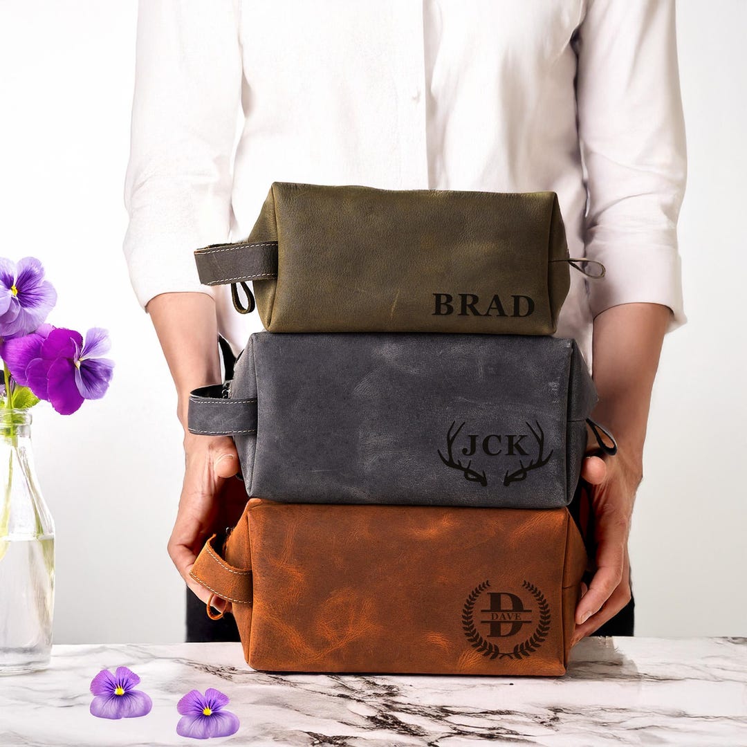 Mens Travel Dopp Kit Custom Handmade Leather Toiletry Bag Personalized ...