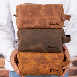 Custom Handmade Leather Toiletry Bag Personalized Fathers Day Gift Mens ...