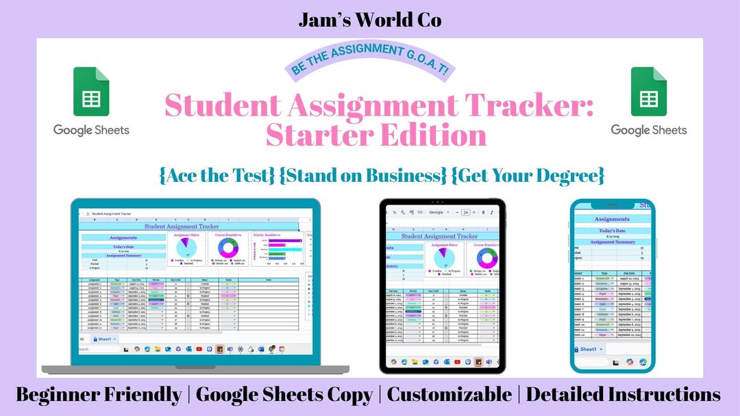 Student Assignment Tracker Digital Planner | Google Sheets College ...