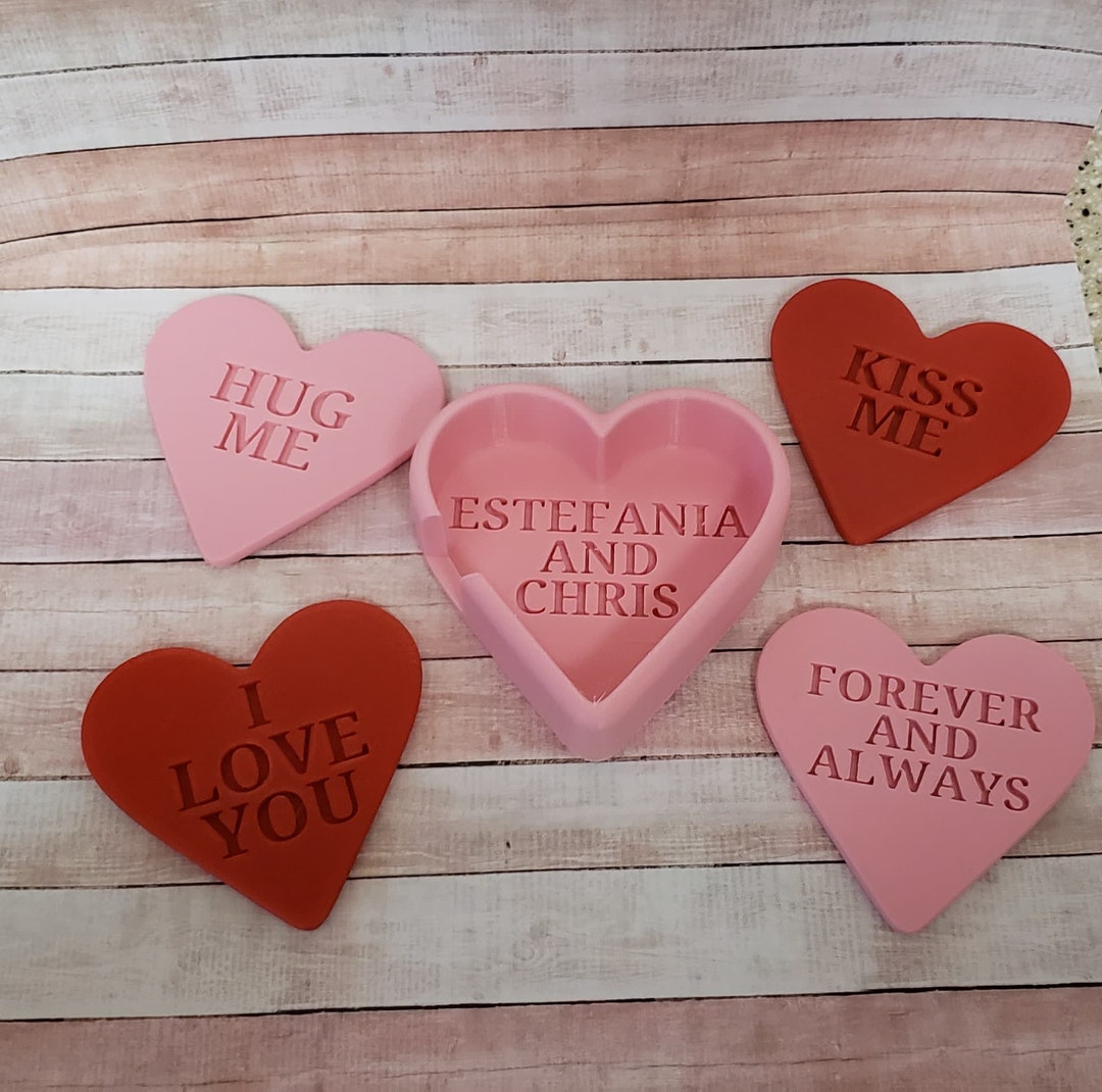 Valentines Heart Shaped Coasters Set W/ Holder - Etsy