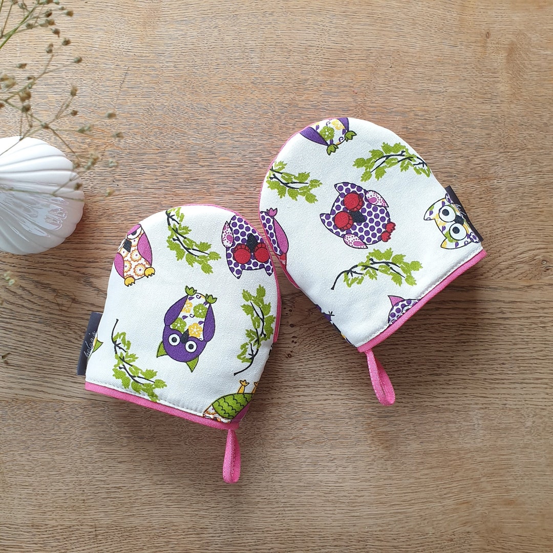 Mini Potholders Oven Gloves Owls Pink 2-piece - Etsy