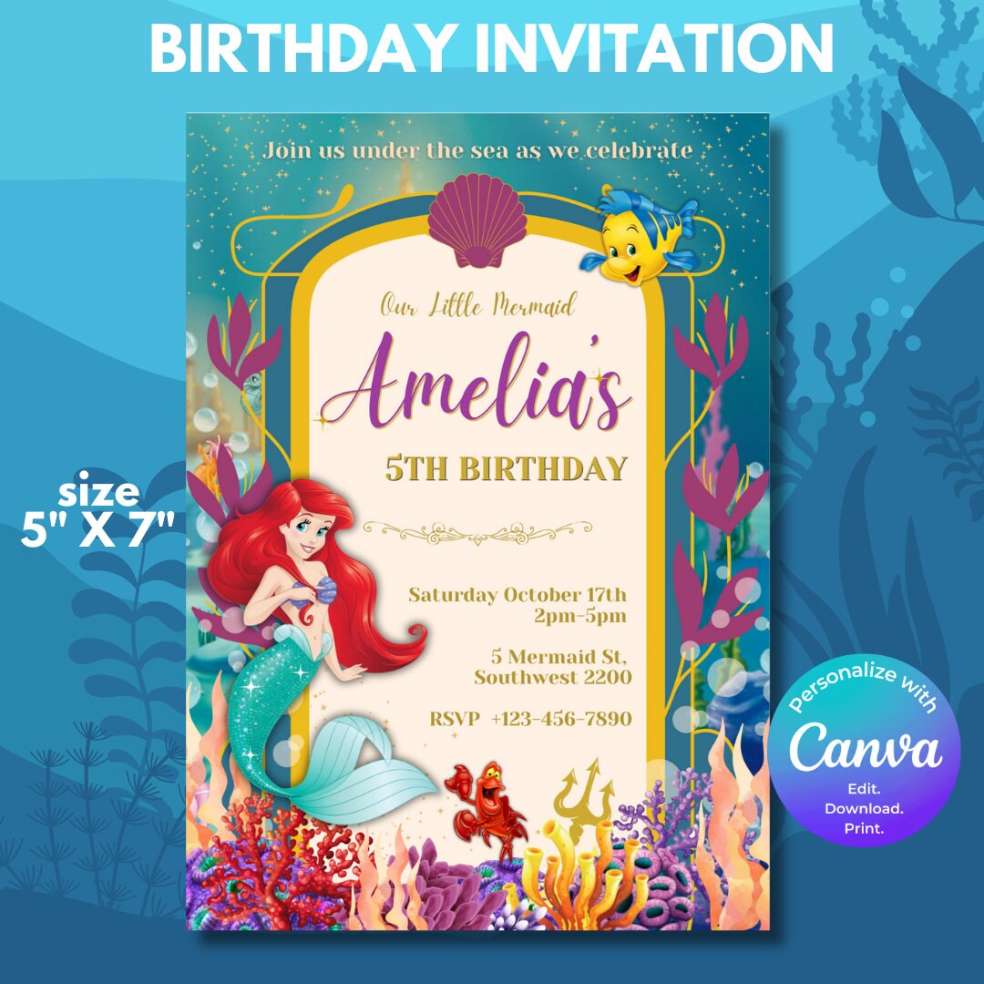 EDITABLE Mermaid Birthday Invite Mermaid Theme Invitation - Etsy Australia