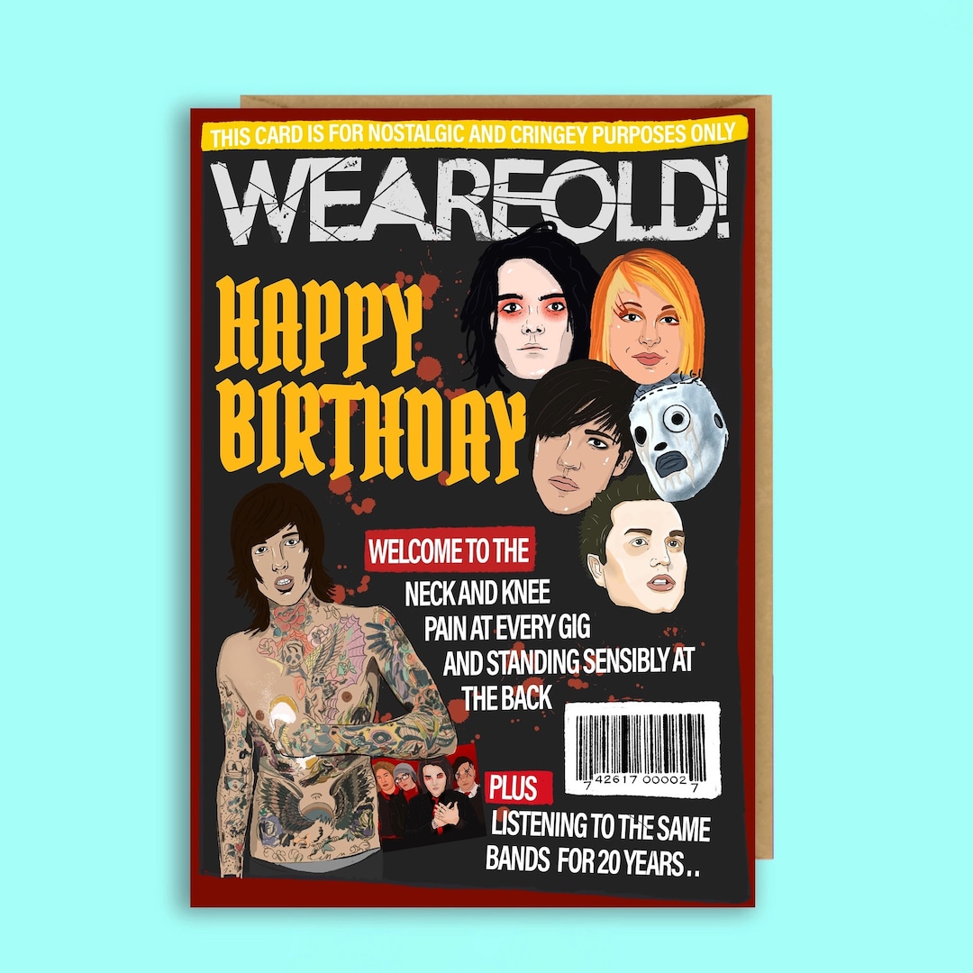 Funny Emo Birthday Card: MCR, Paramore Fan Art, Elder Emo, BMTH, Blink ...