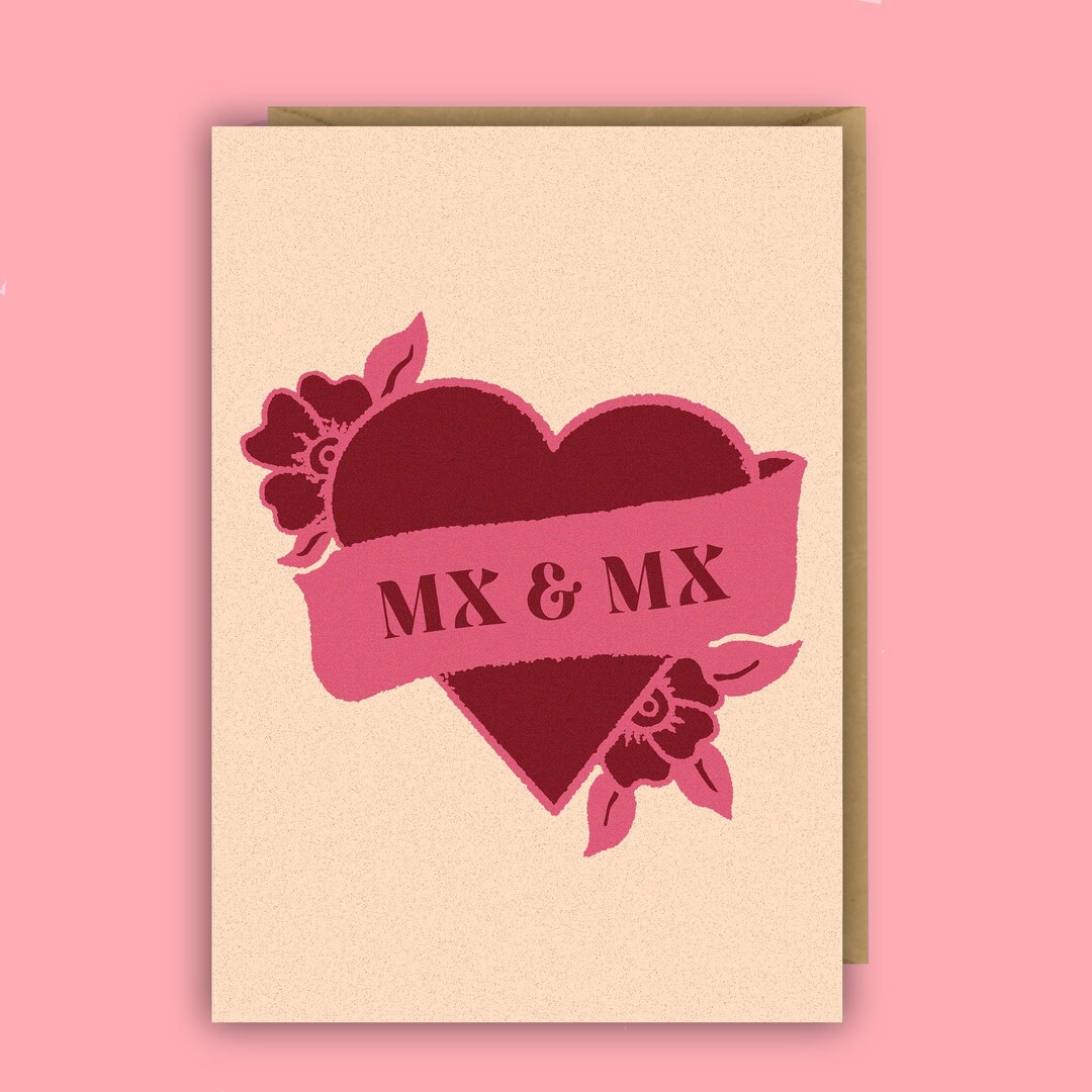 Enby Wedding Card: Goth Tattoo Design - Mx & Mx - Etsy