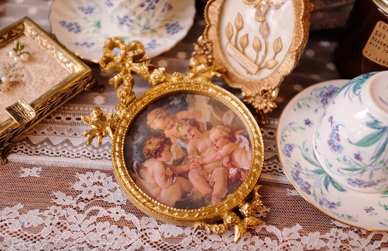 Baroque Rococo Angel Wreath Ribbon Bow Gold White Retro - Etsy