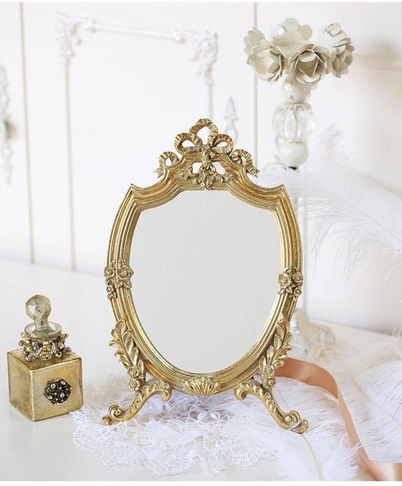 Baroque rococo bow gold retro vintage frame mirror oval home | Etsy