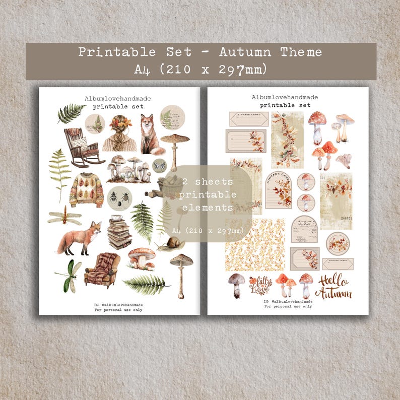 Printable | A4, 8.5x11 | Autumn Forest Theme | Collage Elements ...