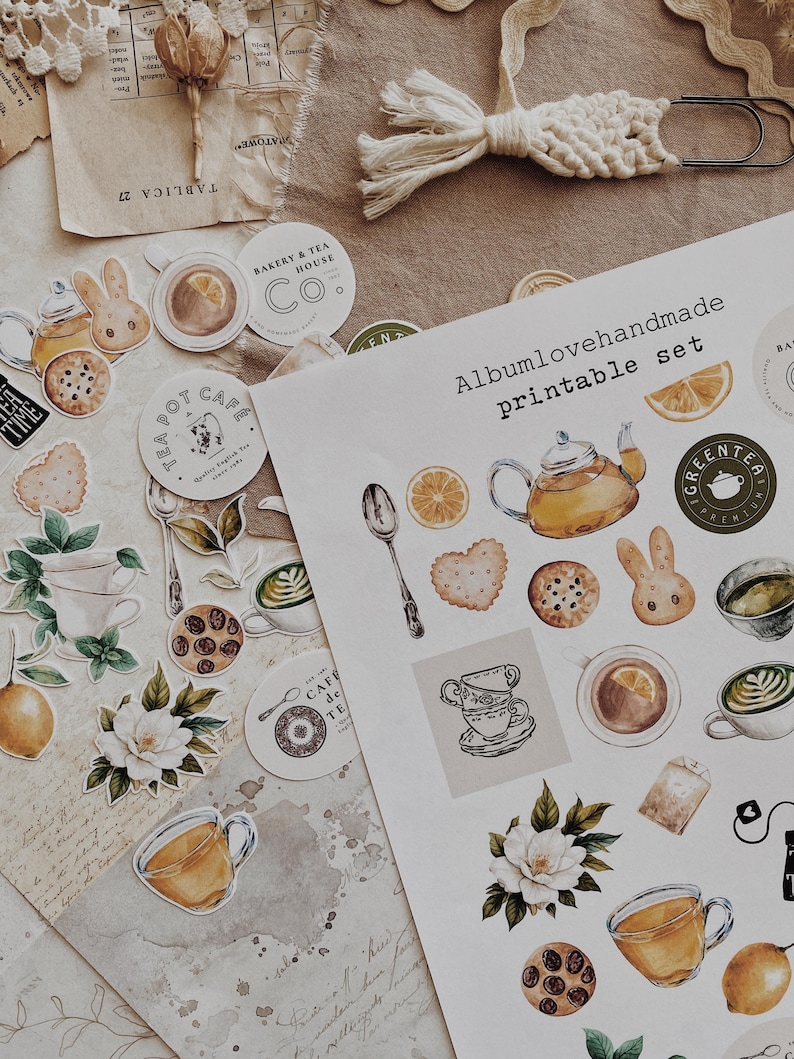 Tea Party Printable Stickers: Journaling & Planner (digital Download ...