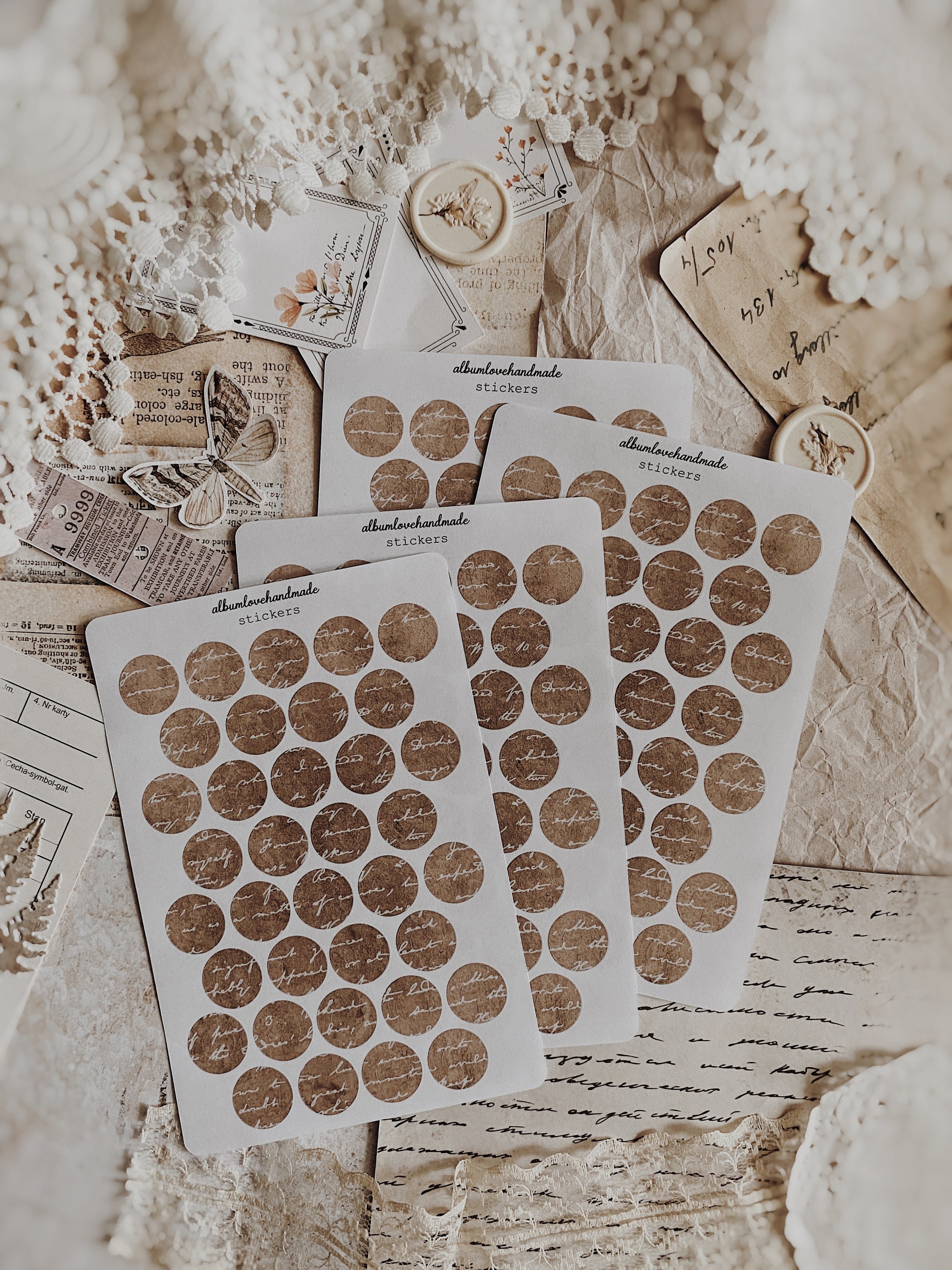 Stickers Neutral Brown Sheet Penpalling Set 36 pieces Journals Circle ...