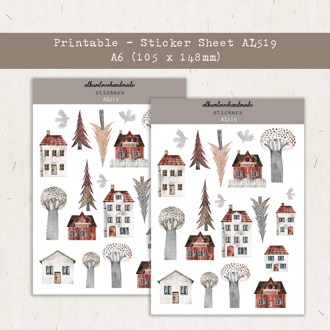 Winter Houses Sticker Sheet | Printable Planner Stickers (digital ...