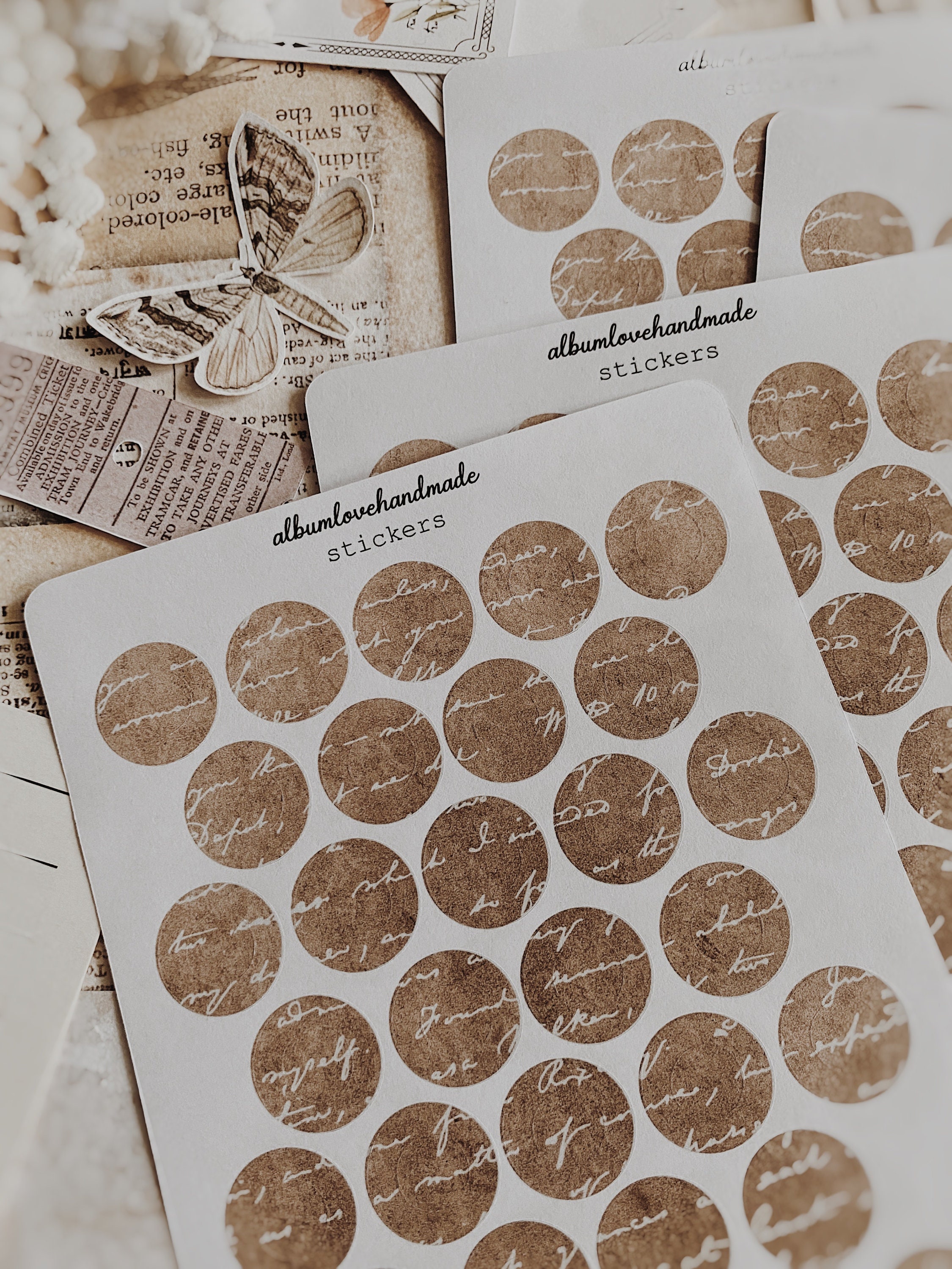 Stickers Neutral Brown Sheet Penpalling Set 36 pieces Journals Circle ...