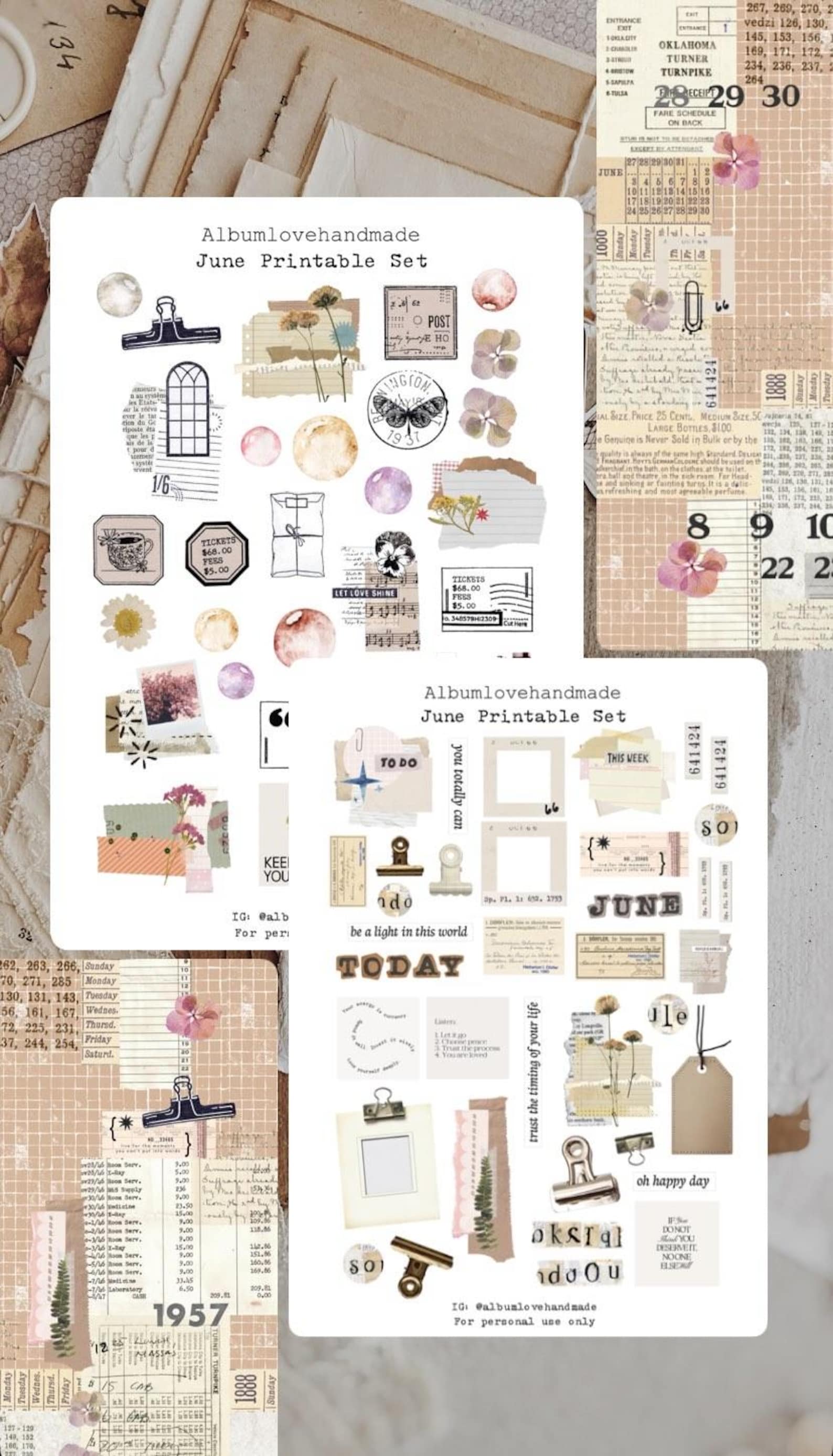 Printable | A4, 8.5x11 | June Collage Theme | Printable Stickers ...