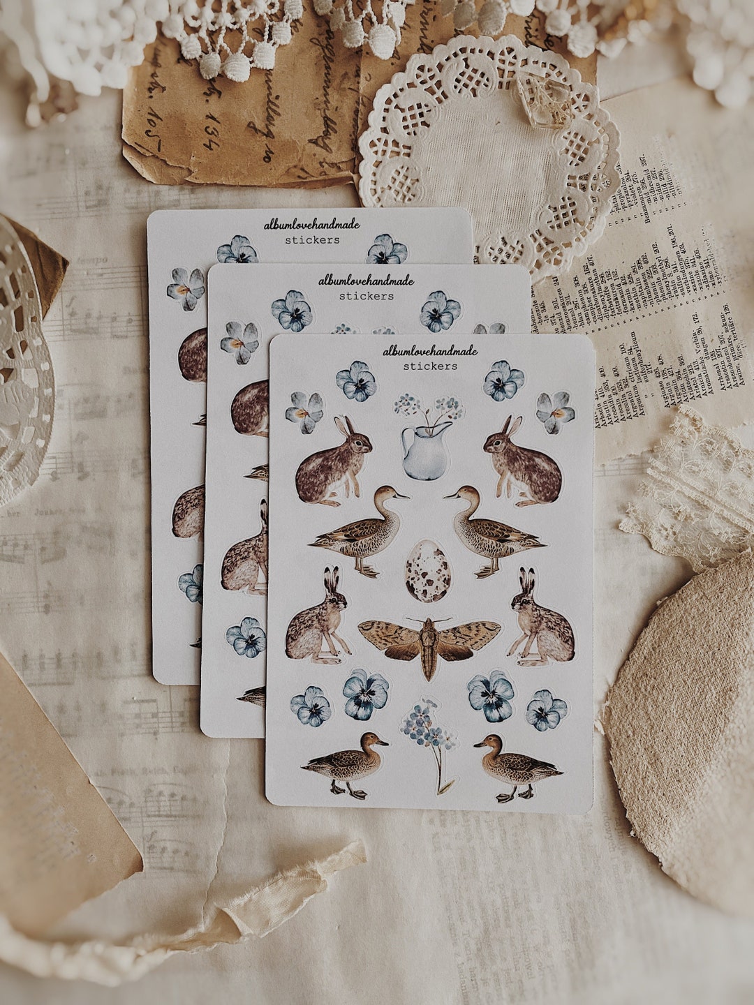 Stickers Spring Stickers Rabbit Ducks Blue Flowers Journal Stickers ...