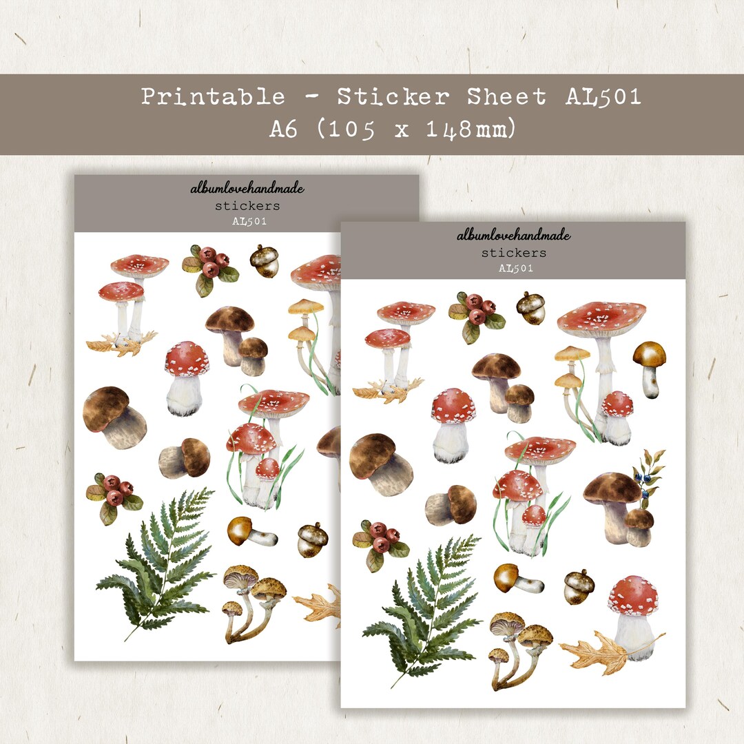 Autumn Mushroom Sticker Sheet: Printable Planner Stickers (digital ...
