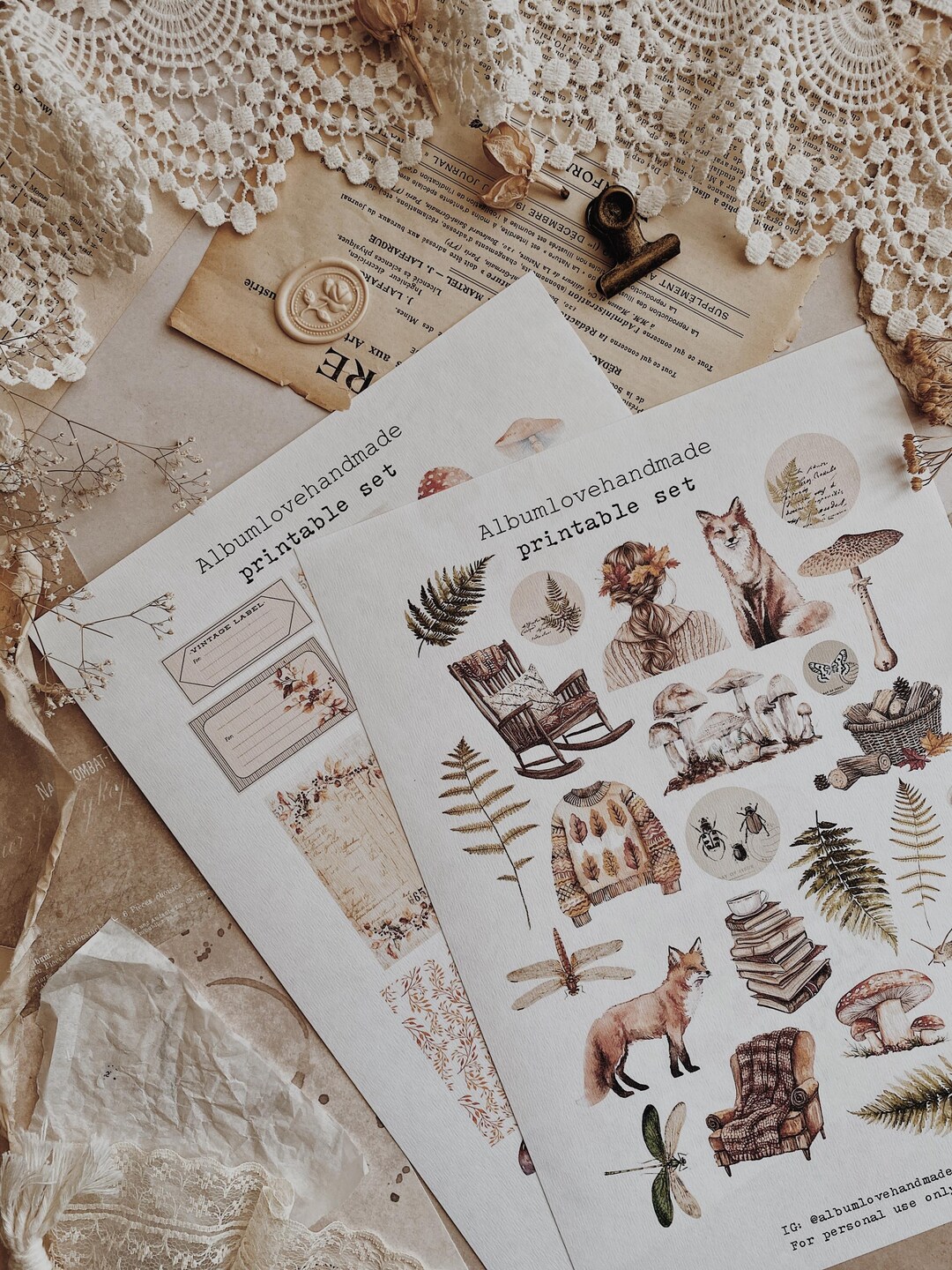 Printable | A4, 8.5x11 | Autumn Forest Theme | Collage Elements ...