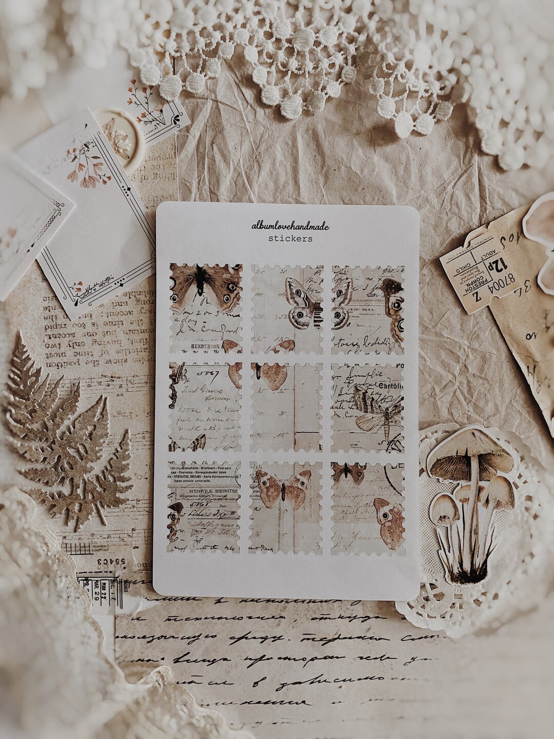 Stickers | Faux Post Stamps | Mushroom | Floral | Collage | Journal ...