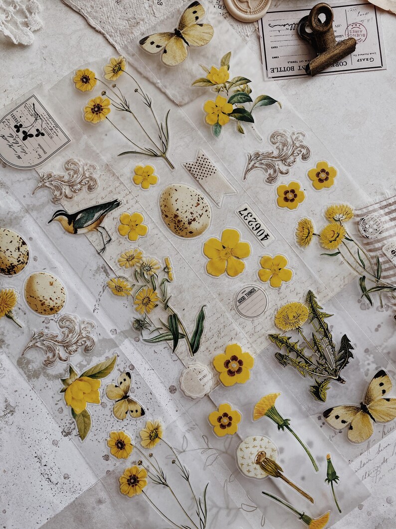 Yellow Flower PET Tape, Journaling Stickers, UV Oil Printing (5cm Wide ...