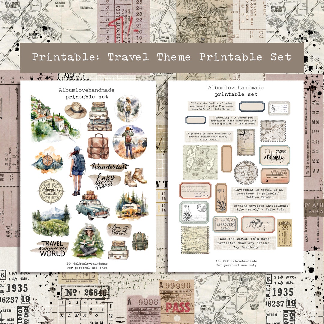 Printable | A4, 8.5x11 | Travel Theme | Vacation | Collage Elements ...