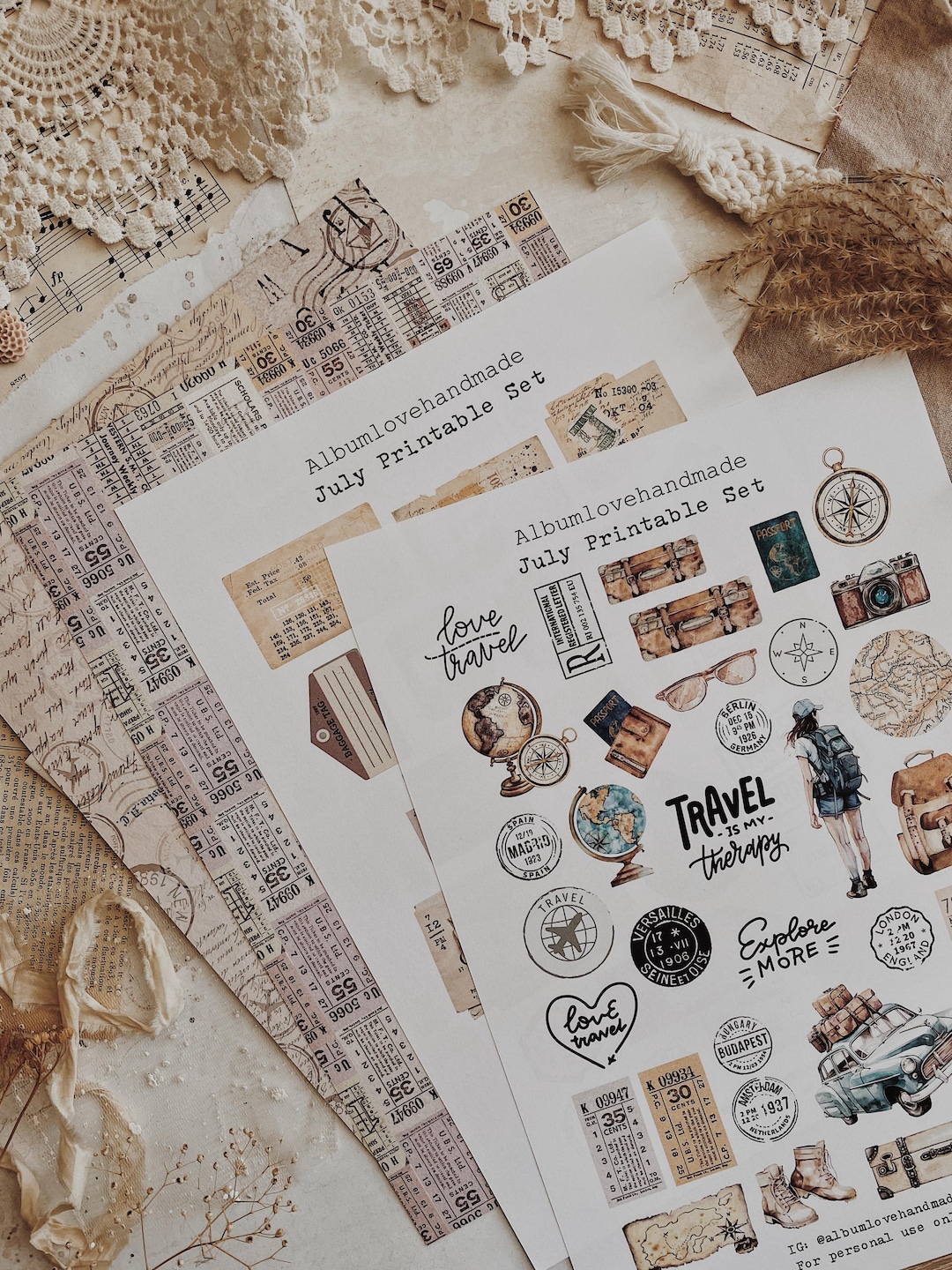 Travel Journal Stickers: Printable A4 Sheets (digital Download, PNG ...