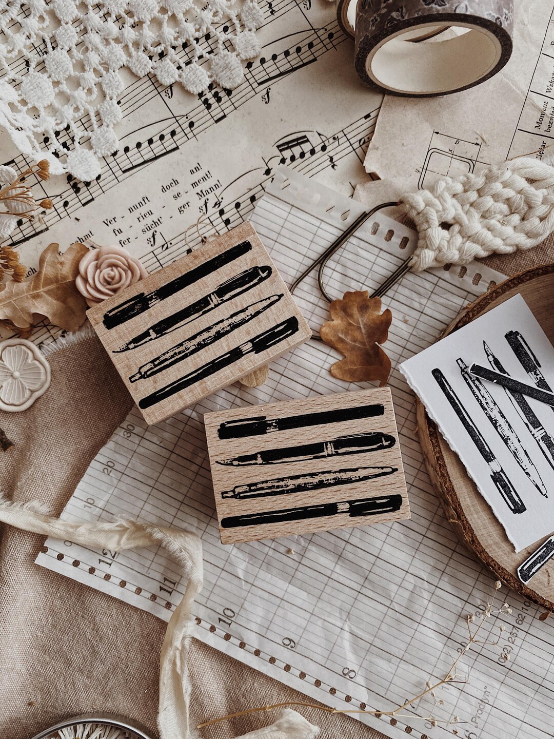 Stationery Pens Rubber Stamp | Vintage Style for Junk Journals, Card ...