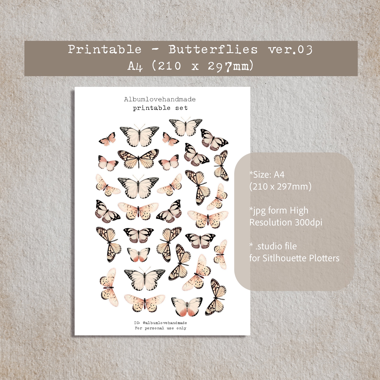 Printable A4, 8.5x11 Butterflies Ver.03 Printable Stickers Digital ...