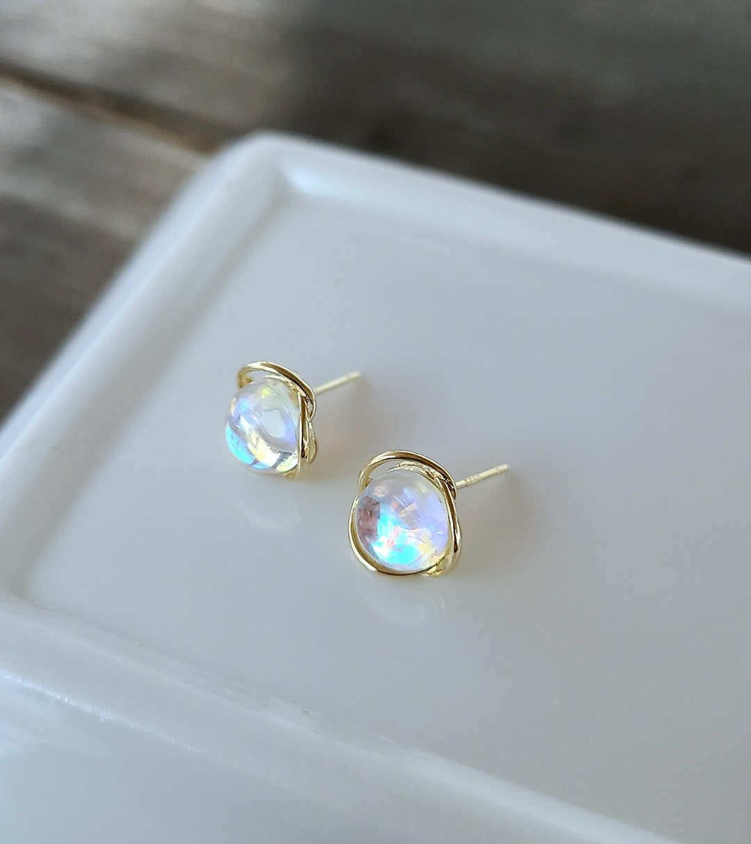 Iridescent Stud Earrings, Rainbow Holographic Single Stone Crystal ...