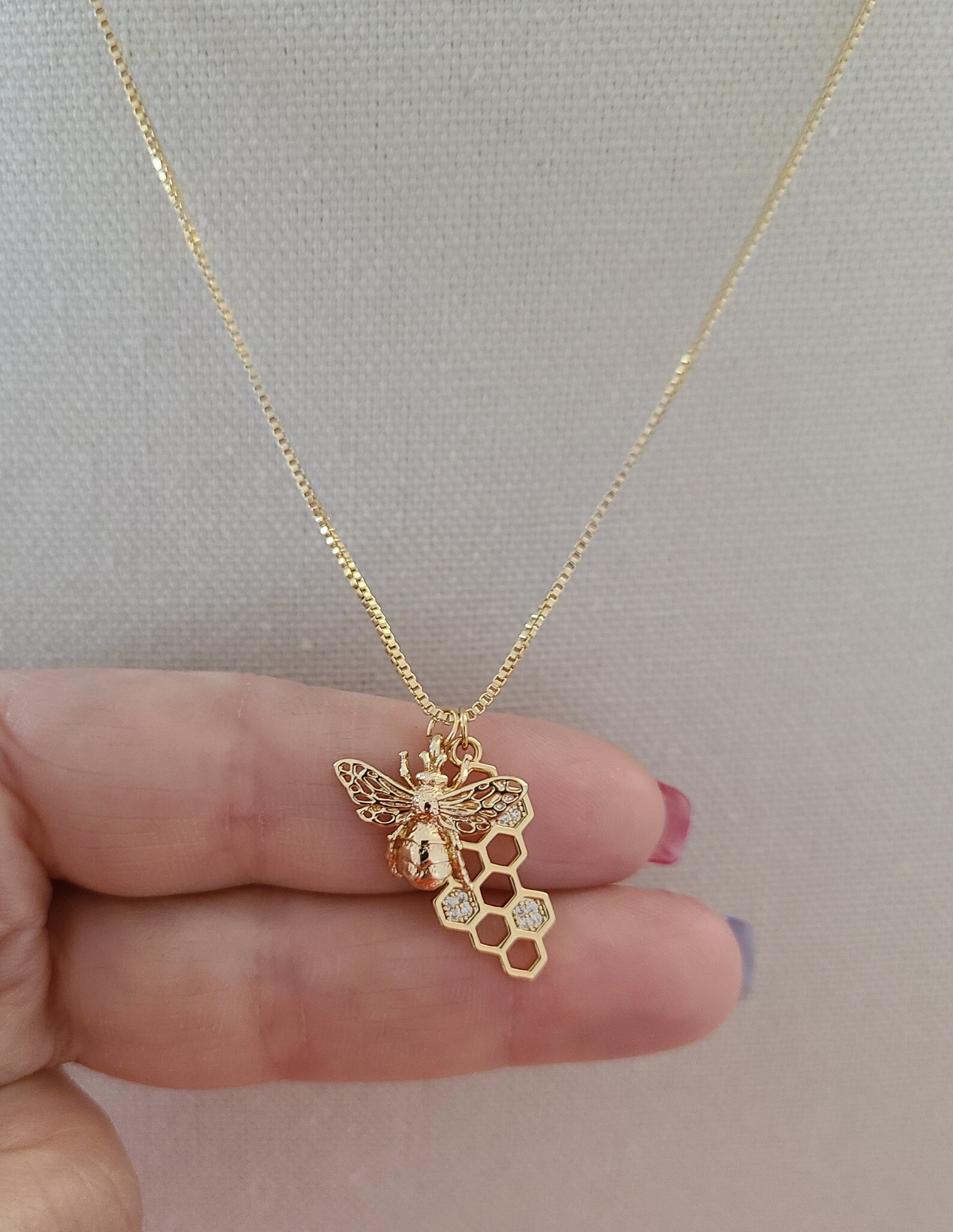 Honeycomb Bee Necklace Dainty Bee Necklace Gold Filled | Etsy