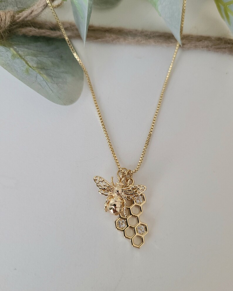 Honeycomb Bee Necklace Dainty Bee Necklace Gold Filled | Etsy
