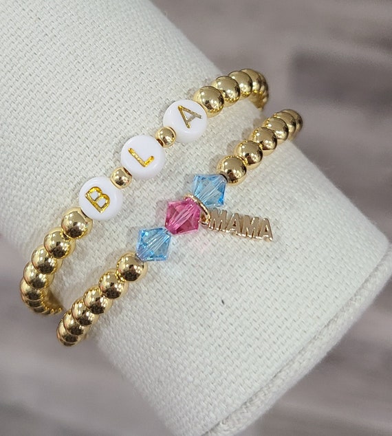MAMA Charm Bracelet Swarovski Birthstone Bracelet Gold Filled Bead Bracelet Mothers Day New Mom Gift Custom Personalized Bead Bracelet Etsy