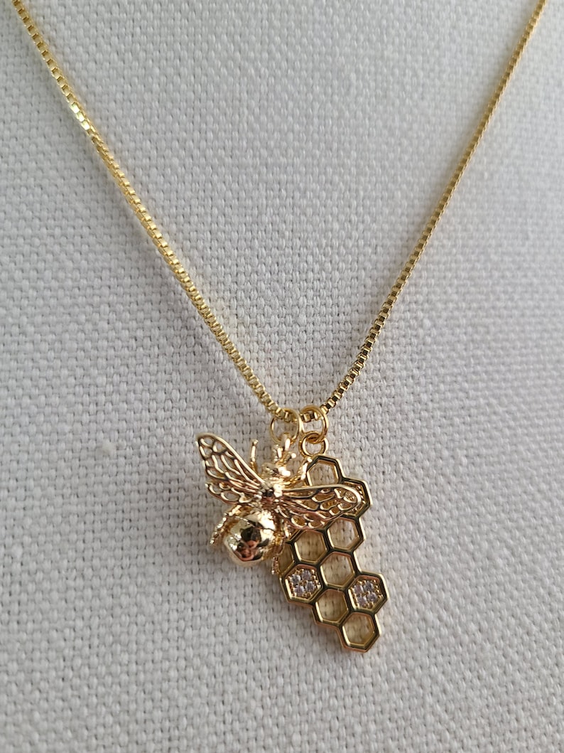Honeycomb Bee Necklace Dainty Bee Necklace Gold Filled | Etsy