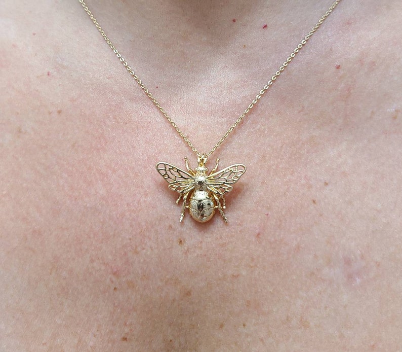 14K Gold Filled Bee Necklace Gold Bee Pendant Honey Bee - Etsy