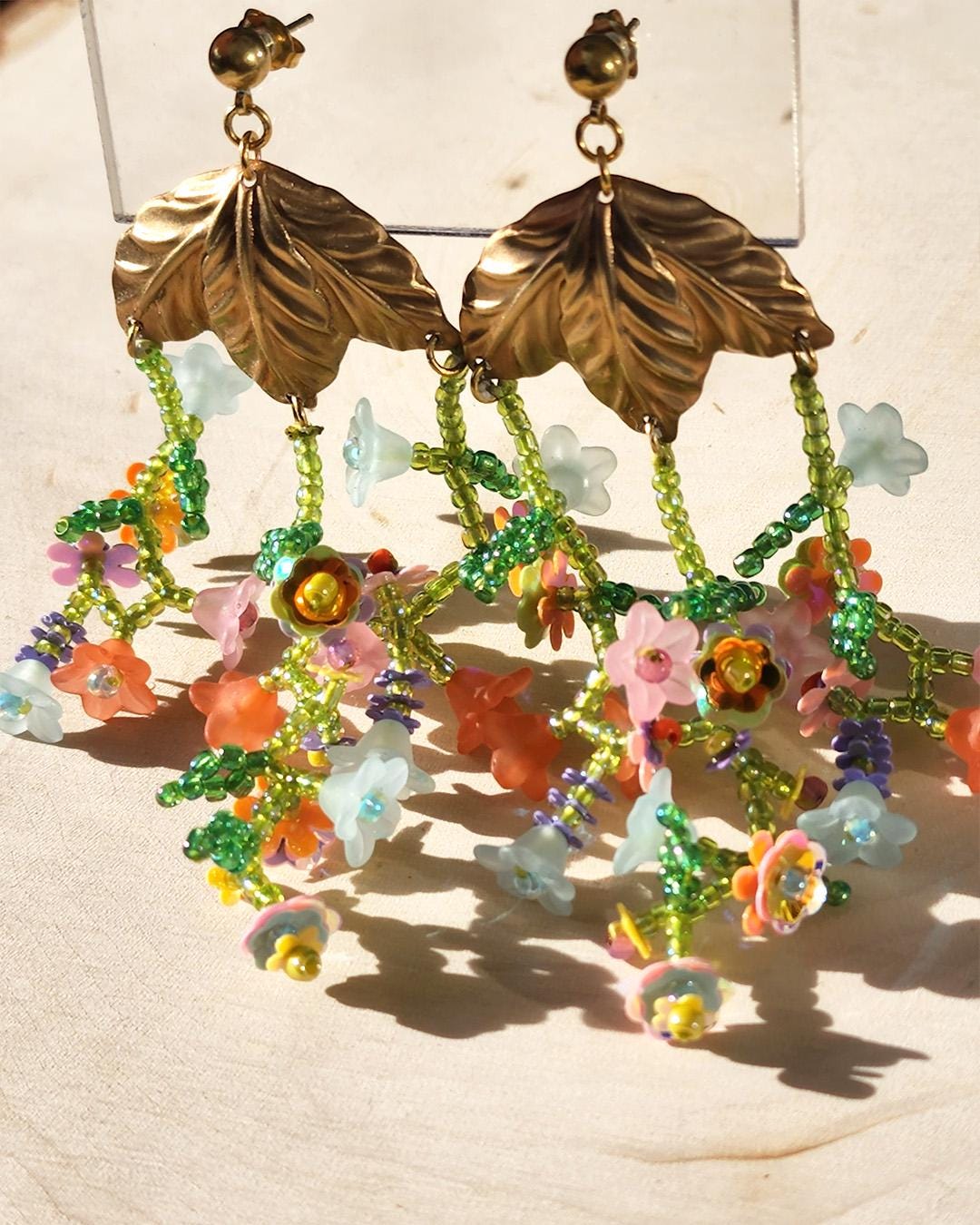 Hand-beaded Multi-color Floral Stud Earrings on Raw Brass. - Etsy