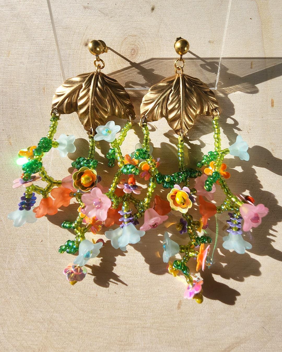 Hand-beaded Multi-color Floral Stud Earrings on Raw Brass. - Etsy
