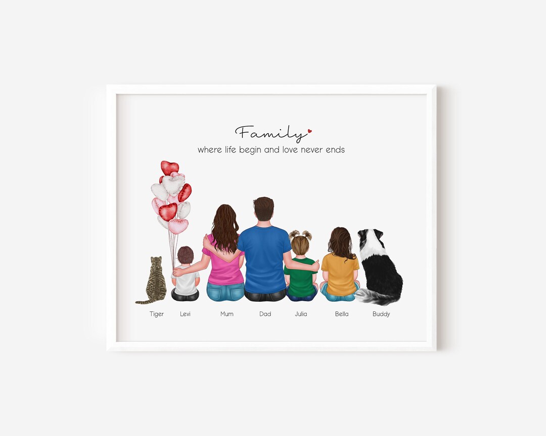 Family Print, PRINT AT HOME, Digital File, Personalised Family Portrait ...