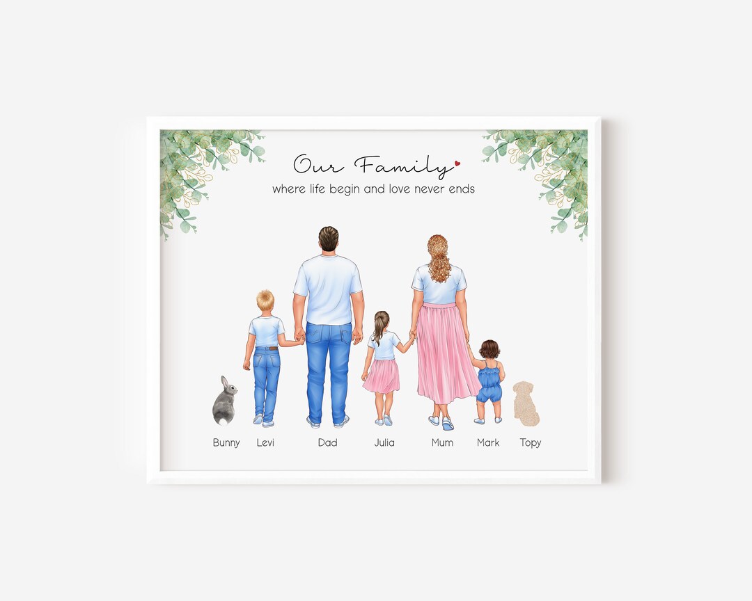 Family Print, PRINT AT HOME, Digital File, Personalised Family Portrait ...