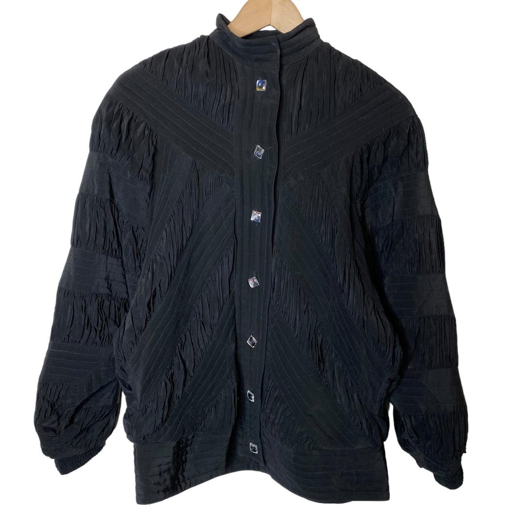 Vintage Perlita Silk Jacket, Black Button Front Jacket, Silk Puffer ...
