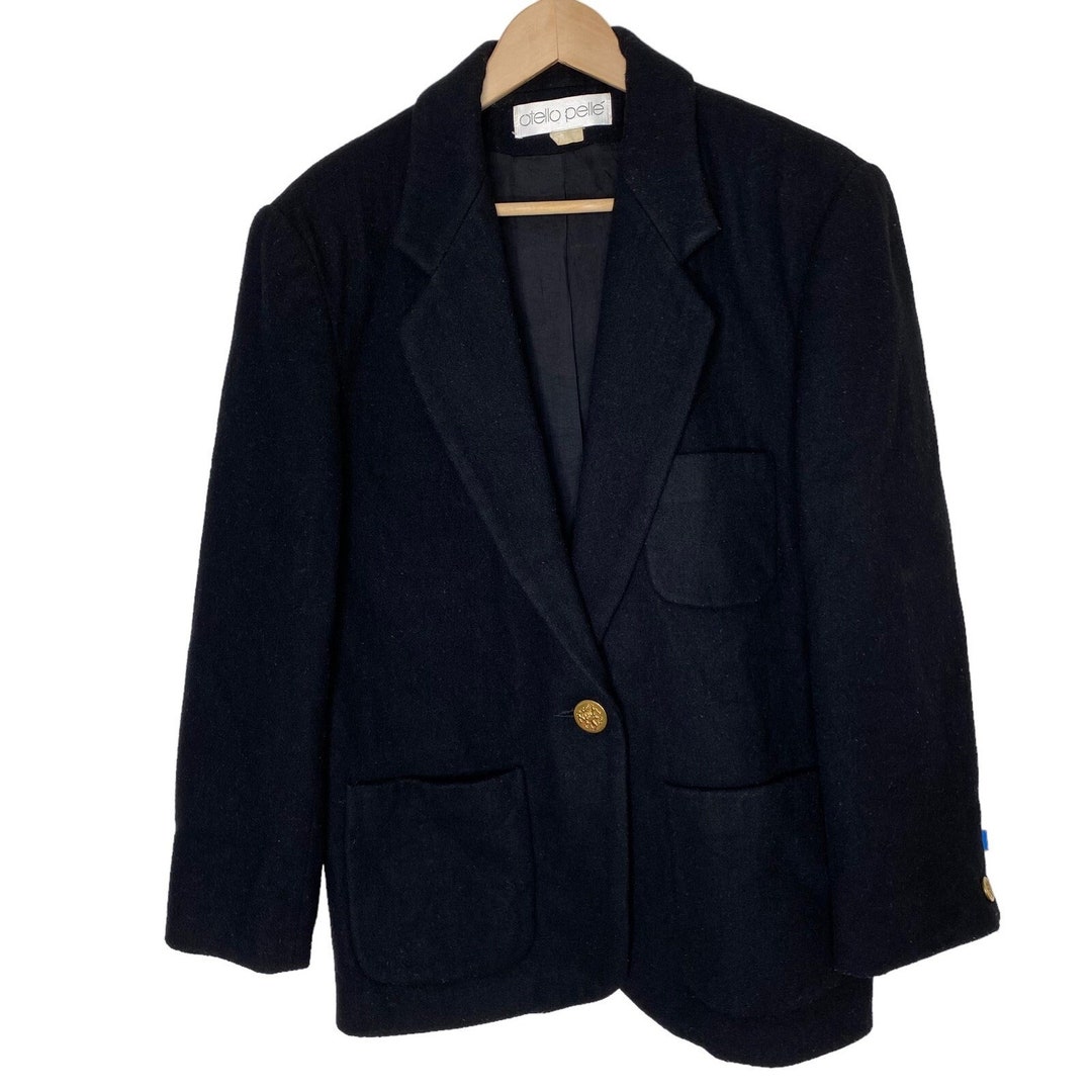 Vintage Black Wool Blazer, Vintage Otello Pelle Wool Blazer, Vintage ...