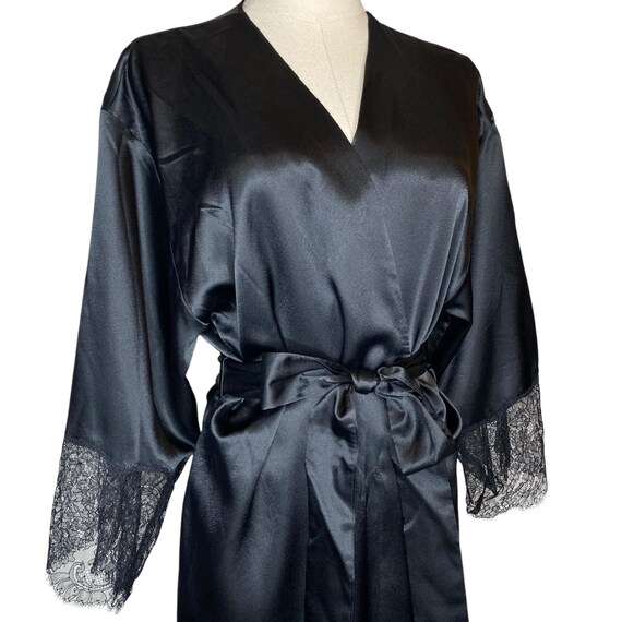 Valentino Intimo Vintage Satin Belted Robe Black Lace… - Gem