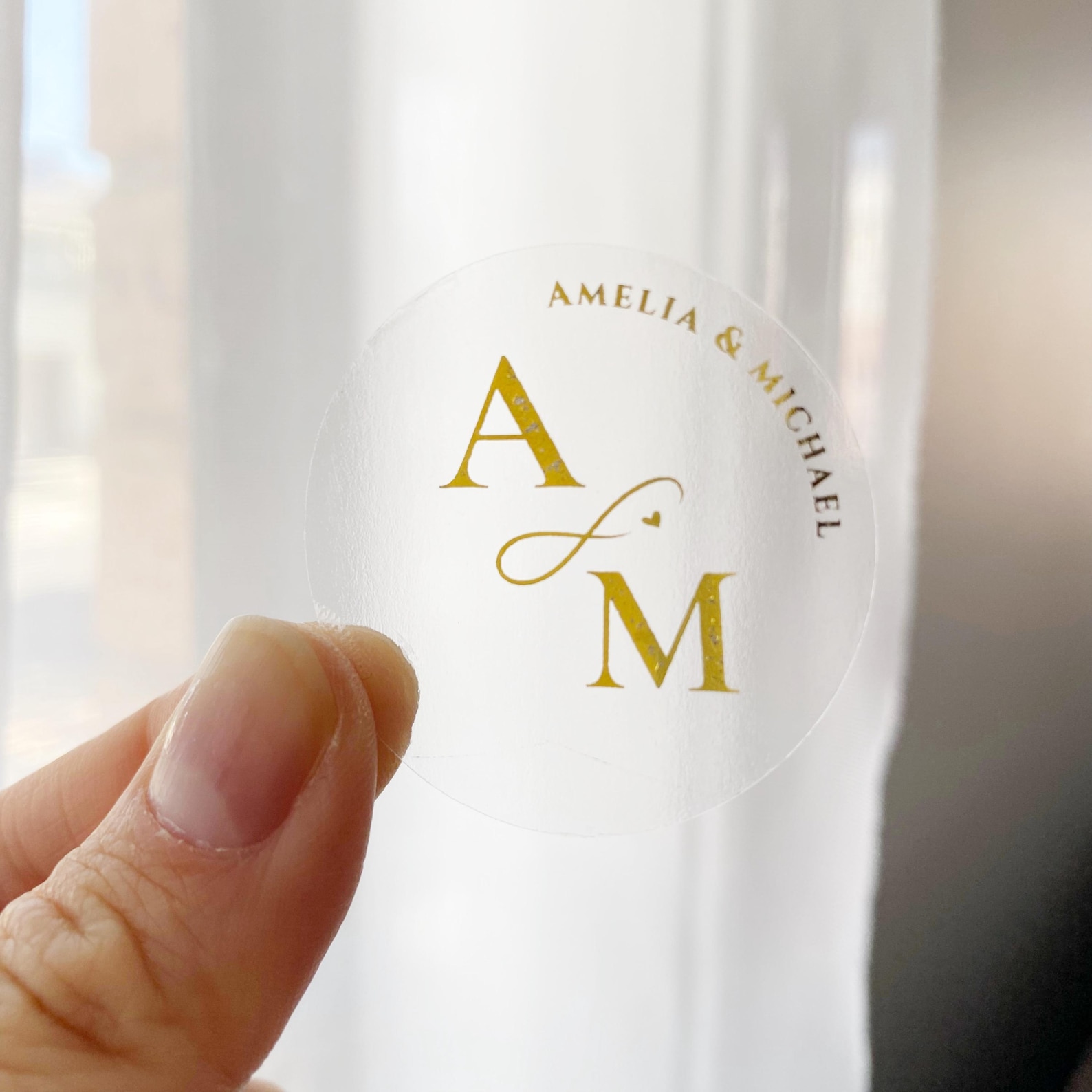 Gold Foil Wedding Custom Names Initial Stickers: Clear Personalized ...