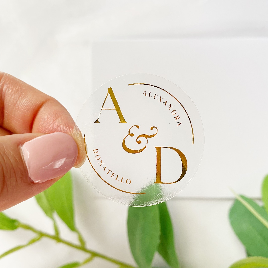 New GOLD FOIL CUSTOM Stickers Wedding Initials Clear Stickers Wedding ...