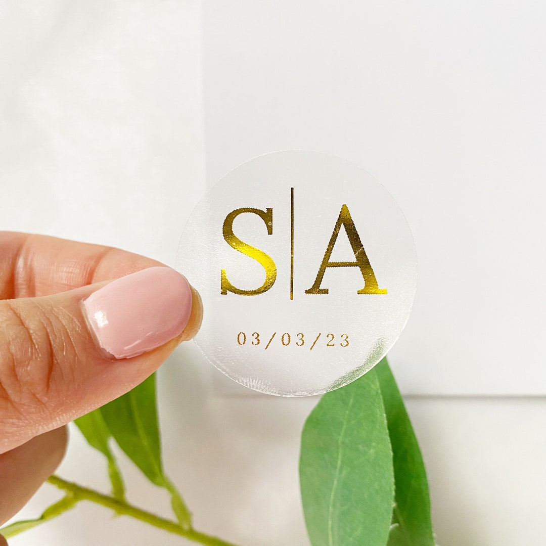 New GOLD FOIL CUSTOM Stickers Wedding Initials Clear Stickers Wedding ...