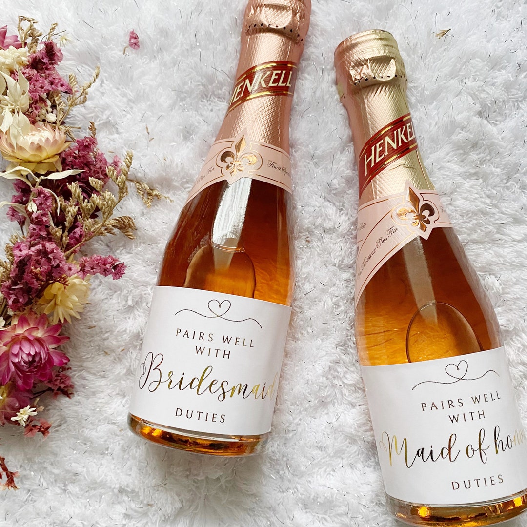Mini Wine Champagne Bottle Sticker Gold Foil Bridesmaids Proposal Boxes ...