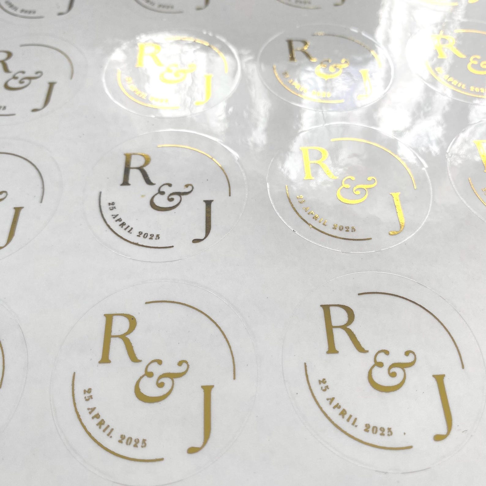 Gold Foil Wedding Initial Stickers: Clear Personalized Invitation Seals ...