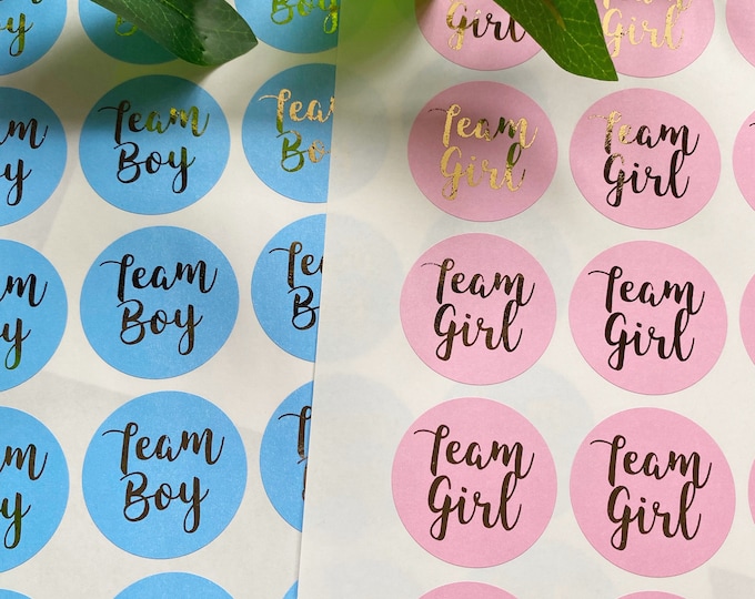 NEW Gender Reveal Baby Shower Stickers Matte Gold Foil Gender Stickers ...