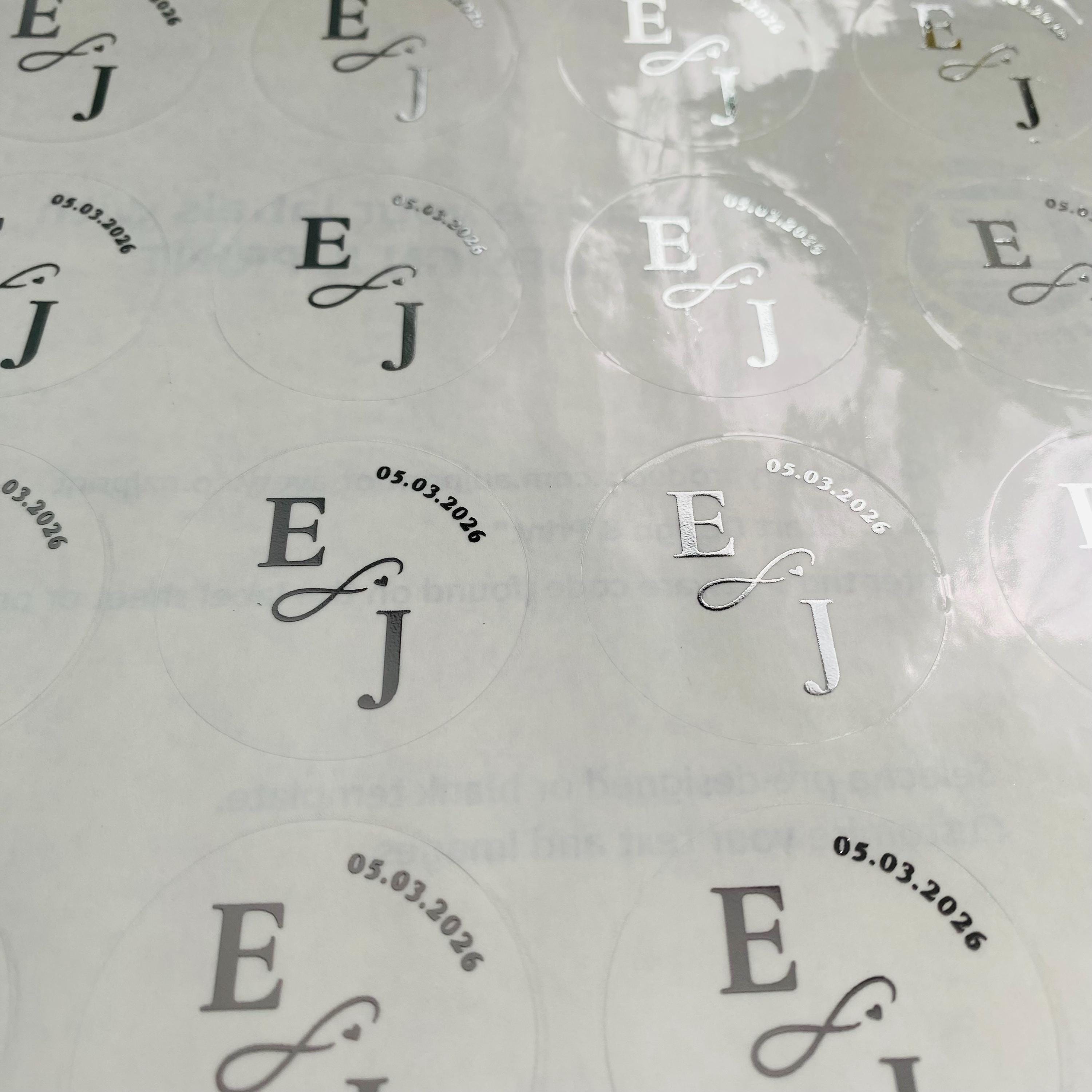 Gold Foil Wedding Custom Names Initial Stickers: Clear Personalized ...