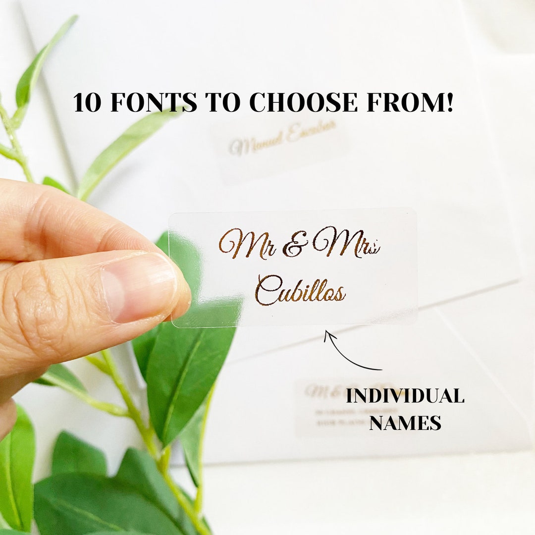 Personalized Gold Foil Guest Name Stickers: Clear Wedding Envelope ...
