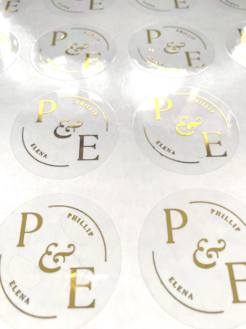 Gold Foil Wedding Initial Stickers: Clear Personalized Invitation Seals ...