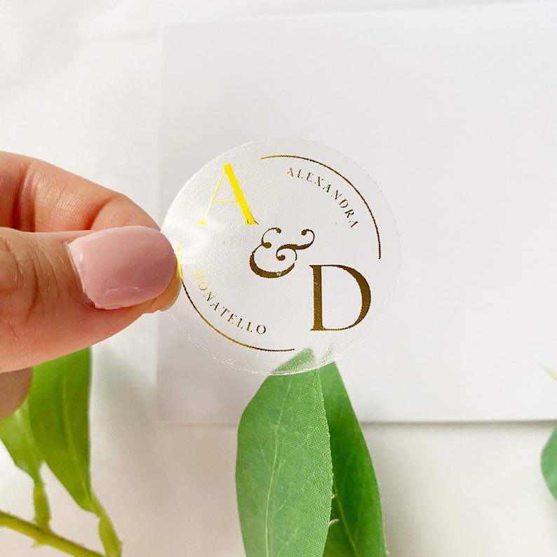 Gold Foil Wedding Initial Stickers: Clear Personalized Invitation Seals ...