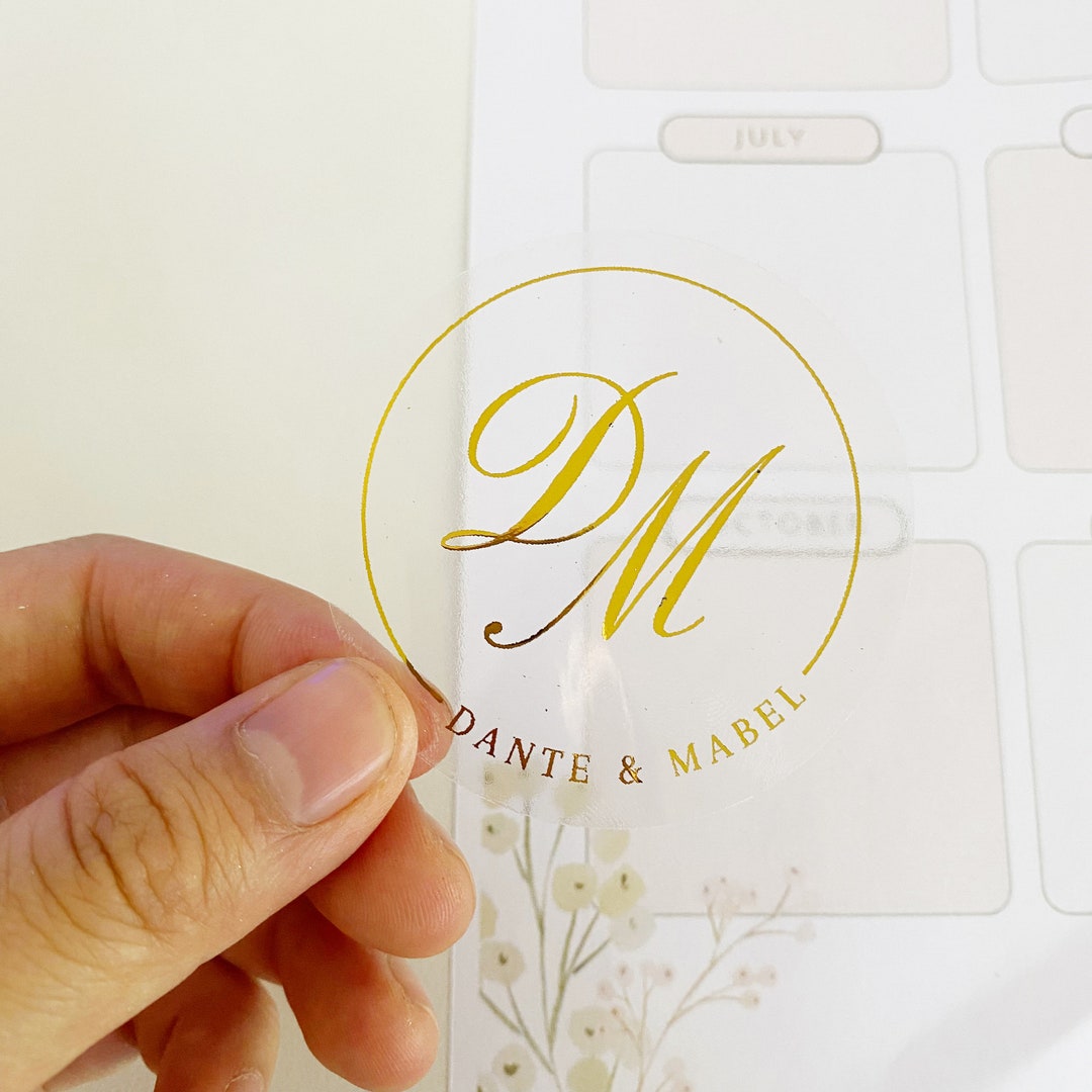 Gold Foil Wedding Initial Stickers: Clear Personalized Invitation Seals ...