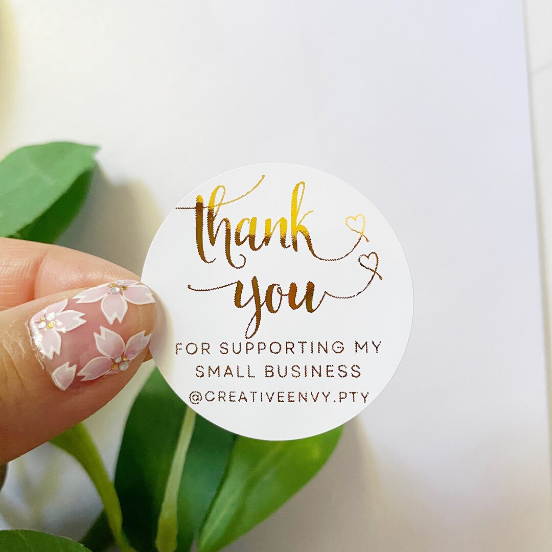 24-96pc Custom Gold Foil Custom Thank You Stickers for Orders Small ...